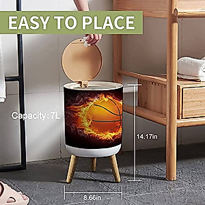 PHAIBHKERP Small Trash Can with Lid Basketball Ball Garbage Bin Round Waste Bin Press Cover Dog Proof Wastebasket for Kitchen Bathroom Living Room 1.8 Gallon