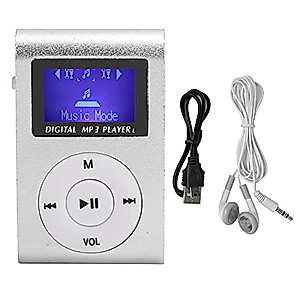 Portable Mini MP3 Music Player, 0.8inch LCD Screen Sports Back Clip MP3 Player Support Memory Card, Mini Digital Music Player for Adult Student(Silver)