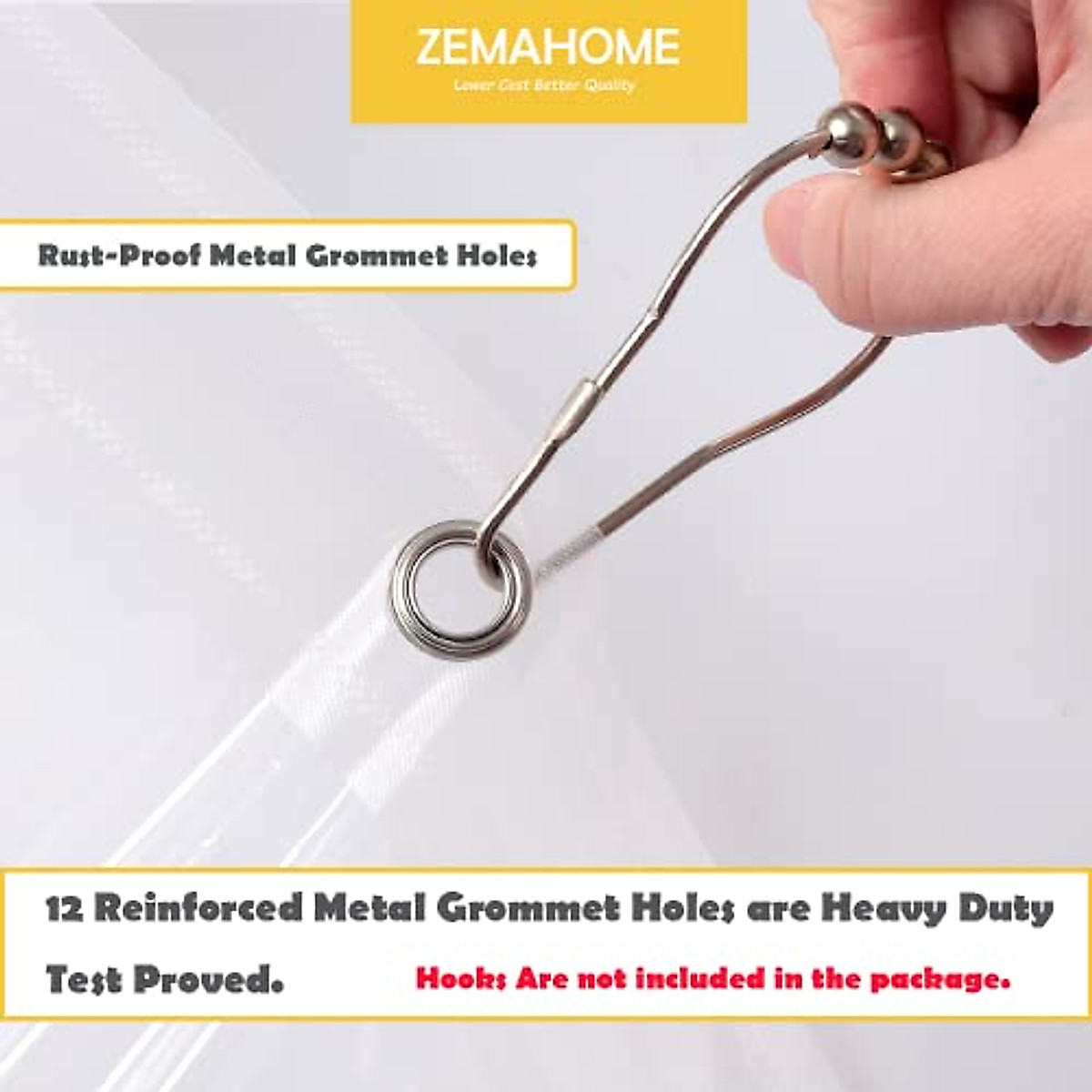 ZEMAHOME 72" x 66" Short PEVA Plastic Shower Curtain Liner - 1 Pack Premium Light Weight Clear Bathroom Shower Showroom Curtain Liner with Rustproof Metal Gromments and Weighted Magnet