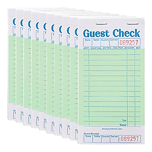 Stock Your Home Green Guest Check Books for Servers (10 Pack) Server Note Pads, Waiter Checkbook, Food Receipt Book, Restaurant Order Pad, Paper Checks, Waitress Accessories, 500 Total Tickets