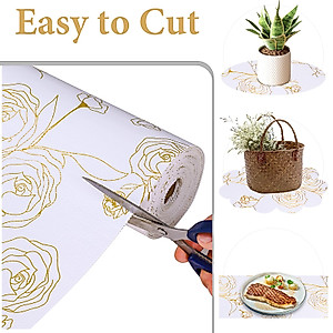 Shelf Liners for Kitchen Cabinets 12in x 20FT Non Adhesive Drawer Liner Gold Floral Thickened Shelf Liner Paper Strong Non-Slip Easy to Clean for Tool Box Refrigerator with Knife and Tape Measure
