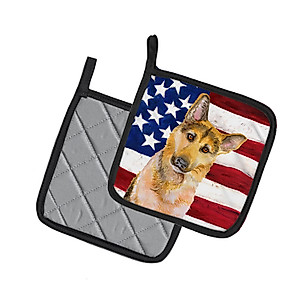 Caroline's Treasures BB9711PTHD German Shepherd #2 Patriotic Pair of Pot Holders Kitchen Heat Resistant Pot Holders Sets Oven Hot Pads for Cooking Baking BBQ, 7 1/2 x 7 1/2