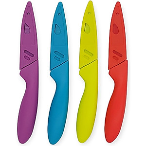 Handy Housewares 4pc Colorful Paring Knife Set with Sheath Covers, 3-inch Blade Covered Paring Knife