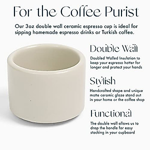 Folk Ceramics Leonard Double Walled Ceramic Espresso Cups | Set of 2, 3oz, Fog Grey | Modern Insulated Stackable Demitasse Mugs for Espresso| Handleless, Durable, Dishwasher & Microwave Safe