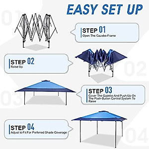 PHI VILLA Easy Set-up 13x13 Pop Up Canopy Gazebo Outdoor Tent Portable 169 sq.ft Sun Shade, Blue