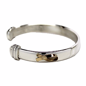 Until There's A Cure Sterling Silver with Gold Classic Cuff Bracelet (Silver, Large)