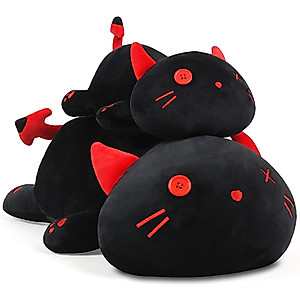 Cute Black Cat Plush Toy Soft Stuffed Animal Kitten Hugging Pillow Kawaii Plushie Kitty Toy for Kids Gift, 12"