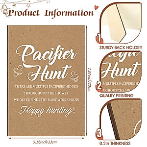 Thyle 51 Pcs Pacifier Hunt Baby Shower Games Include Hunt Sign and 50 Acrylic Pacifiers for Baby Shower Game Decoration Gift Sets Gender Reveal Party Decor(Kraft)