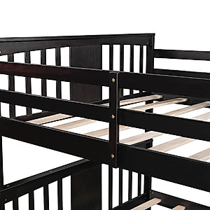 Bunk Bed, Full Over Full Bunk Beds, Solid Wood Full Bunk Bed Frame with Guard Rails and Ladder for Kids Boys Girls Teens Adults, Can be Convertible to 2 Beds, No Box Spring Needed, Espresso