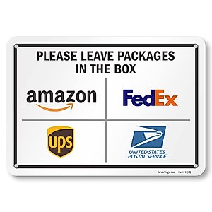 SmartSign 7 x 10 inch “Please Leave Packages In The Box - Amazon, FedEx, UPS, USPS” Delivery Instructions Metal Sign, 40 mil Laminated Rustproof Aluminum, Multicolor