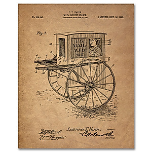 Mailman Patent Prints - Set of Four Postal Worker 8 X 10 Photos Vintage Wall Decor - Mail Person