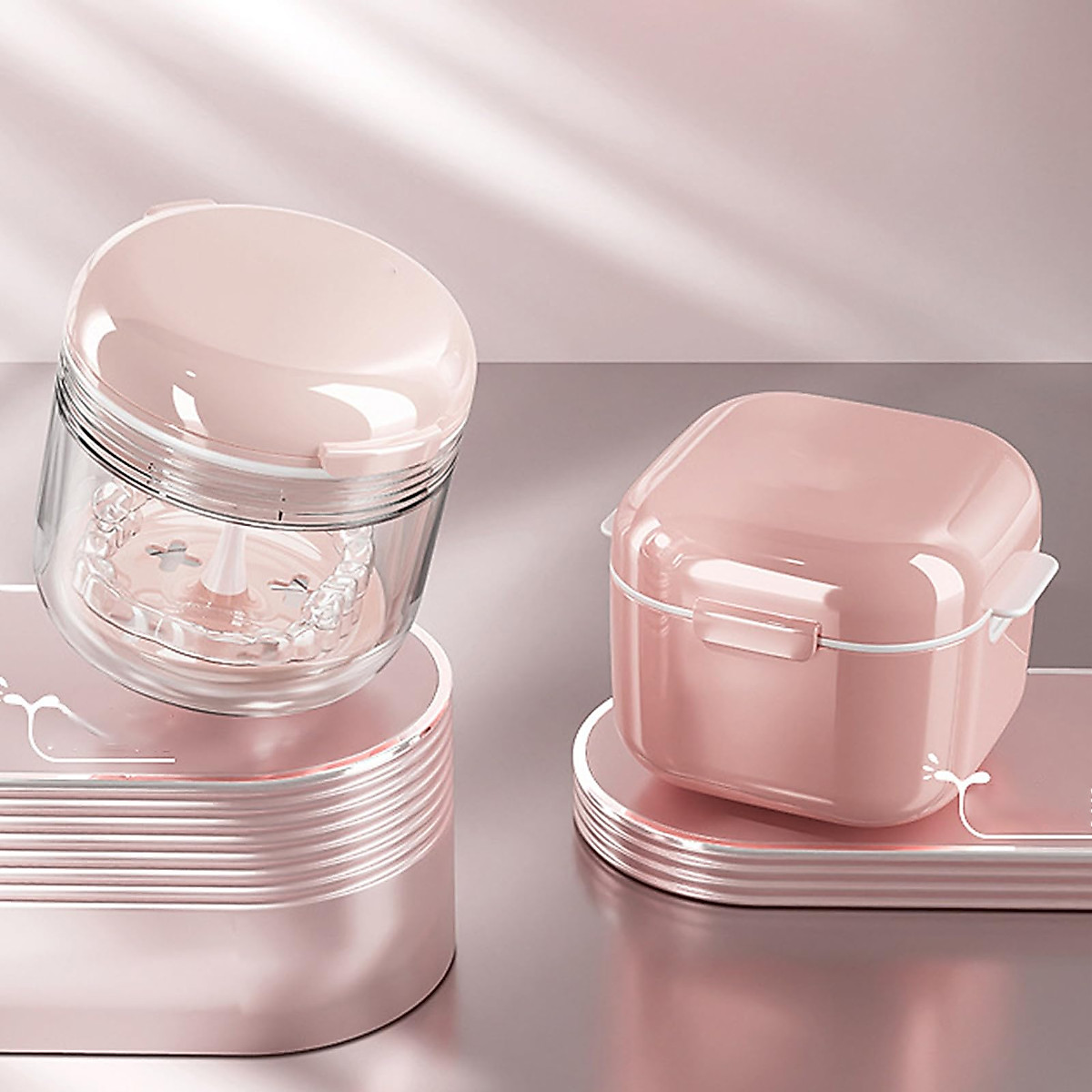 LKPOMI Mouth Guard Case Portable Waterproof PP Denture Box Retainer Cleaner Case with Mirror, Removal Tool, Brush for Travel Cleaning(Red)