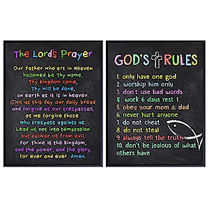 Lords Prayer Wall Decor - Ten Commandments Wall Decor - Religious Decor - Christian Wall Art - Kids, Boys Room, Girls Bedroom, Toddler Room, Nursery - Catholic Gifts - Blessed Inspirational Scripture