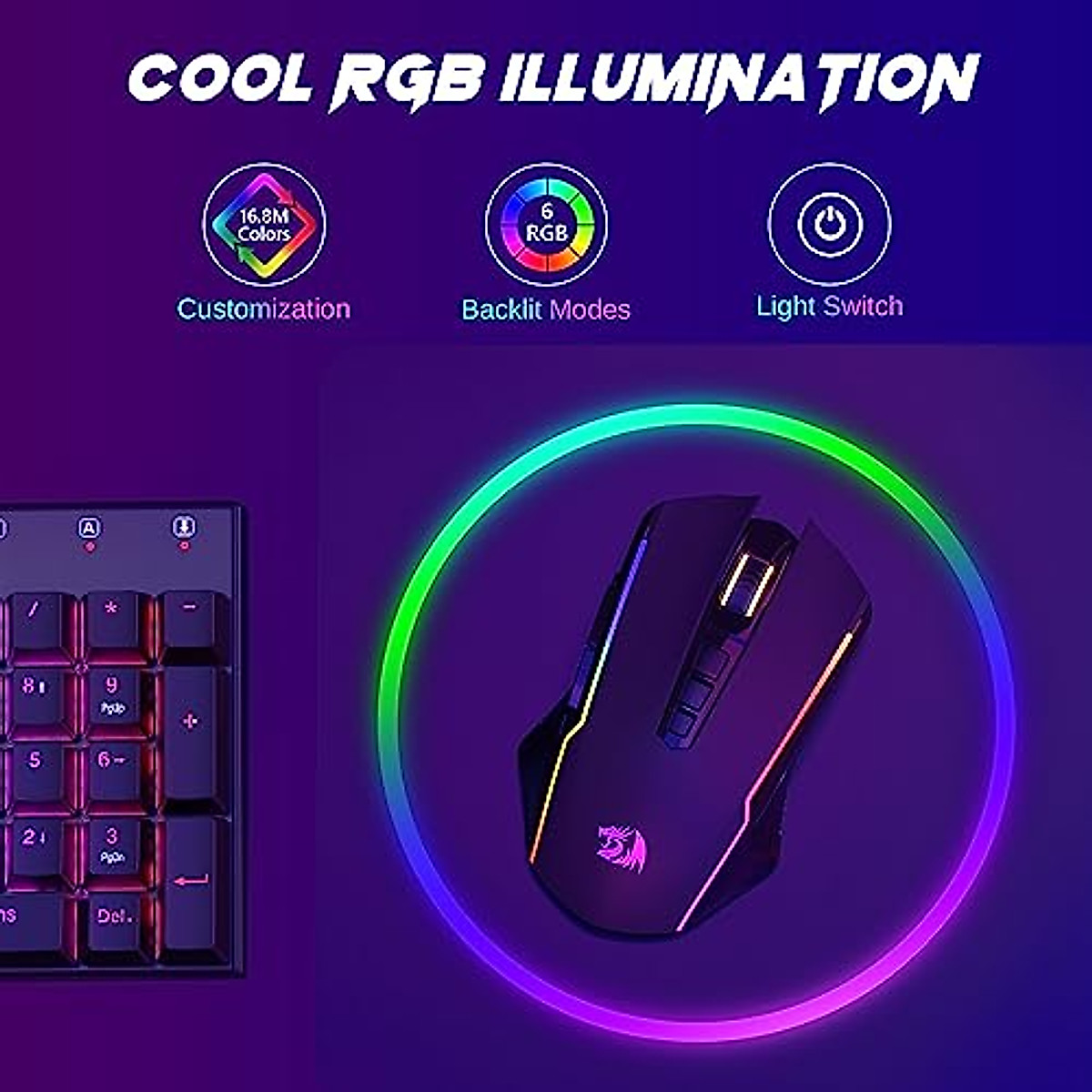 Redragon Wireless Gaming Mouse, Tri-Mode 2.4G/USB-C/Bluetooth Mouse Gaming, 10000 DPI, RGB Backlit, Fully Programmable, Rechargeable Wireless Computer Mouse for Laptop PC Mac, Black