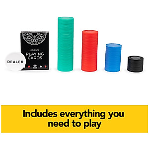 Cardinal Classics, 200 Poker Chips Set Playing Cards Deck Dealer Button Texas Hold ‘Em Classic Casino Table Game, for Adults and Kids Ages 10 and up