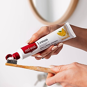 Red Seal Lemon Toothpaste, Friendly Mint Free for Adults with Mint Aversions, Fluoride Free, No SLS, Fresh Citrus Flavor – Refreshing Natural Lemon Flavored Toothpaste, No Mint Flavor 3.5oz