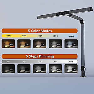 Eye-Caring Desk Lamp for Home Office, Architect Lamp with Clamp, 5 Color Modes & Brightness Levels, 60" Timer, 4-Joint Axis&120°Polarized Design, Flicker-free, 12W Desk Light for Working・Studying