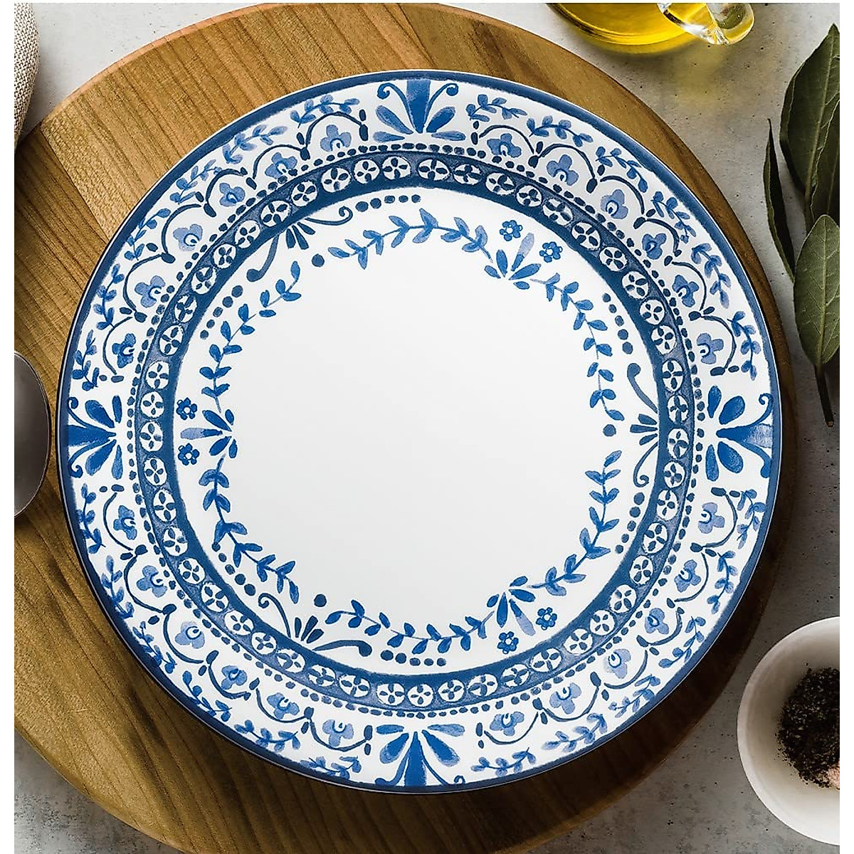 Corelle Vitrelle 4-Pieces 10.25" Glass Dinner Plates, Chip & Crack Resistant Glass Dinnerware Set Plates, Portofino