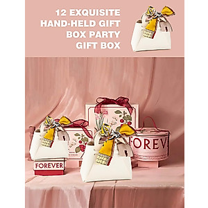 NOWDER 12 Pack Leather Wedding Candy Gift Bags with Handle Reusable Party Favor Boxes for Baby Showers Birthday Christmas Halloween (Beige)