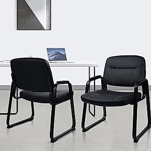 CLATINA Big and Tall Office Guest Chair 400lbs Reception Chair with Bonded Padded Armrest Backrest Sled Base Office Guest Chair for Conference Waiting Room Office Home Set of 4 Black