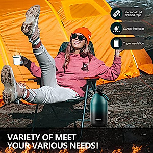 AMDISIC One Gallon Vacuum Insulated Water Bottle Stainless Steel 128oz Large Water Jug Black with 3 Lids & Braided Rope Handle for Outdoor Hiking Camping Sport Hot Cold Drink (Indigo/Black)