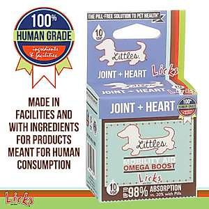 Licks Pill-Free Small Breed Dog Joint and Heart - Glucosamine & Omega 3 Fish Oil Supplement for Dogs - Inflammation Supplements for Joint Support - Gel Packets - 10 Use
