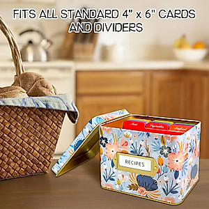 SUPMIND Recipe Box, Recipe Card Box for 4" x 6" Recipe Cards, Durable Metal Recipe Holder, Decorative Recipe Tin with Gift Box