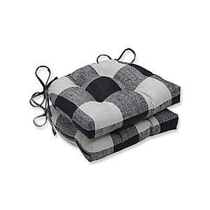 Pillow Perfect Indoor Check Please Thunder Chair Pads, 15.5-inch length X 16-inch width X 4-inch depth, Black 2 Count