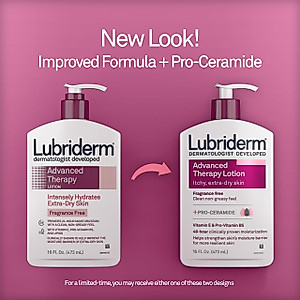 Lubriderm Advanced Therapy Fragrance Free Moisturizing Hand & Body Lotion + Pro-Ceramide with Vitamins E & Pro-Vitamin B5, Intense Hydration for Itchy, Extra Dry Skin, Non-Greasy, 16 fl. oz