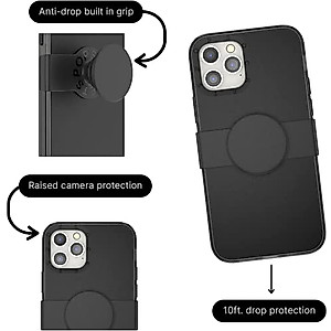 PopSockets iPhone 12/12 Pro Case with Repositionable Slide Grip and Compatible with MagSafe - Black
