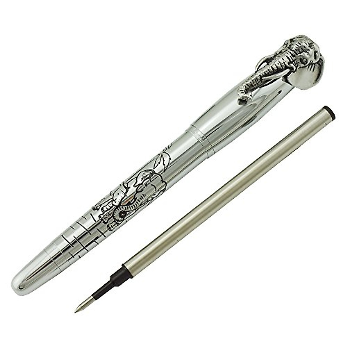 erofa Fuliwen Rollerball Pen, Silver Stainless Steel Body Elephant Pattern Gift Pen
