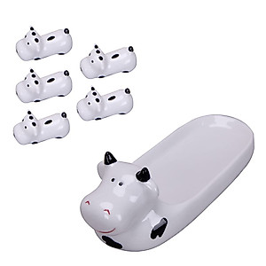 Cabilock 6pcs Ceramic Spoon Rest Cartoon Cow Shaped Kitchen Spoon Holder Salad Plate Fruit Plate Dish Porcelain Cooking Utensils Rest Stand for Kitchen Stoves Countertops Mixed Size
