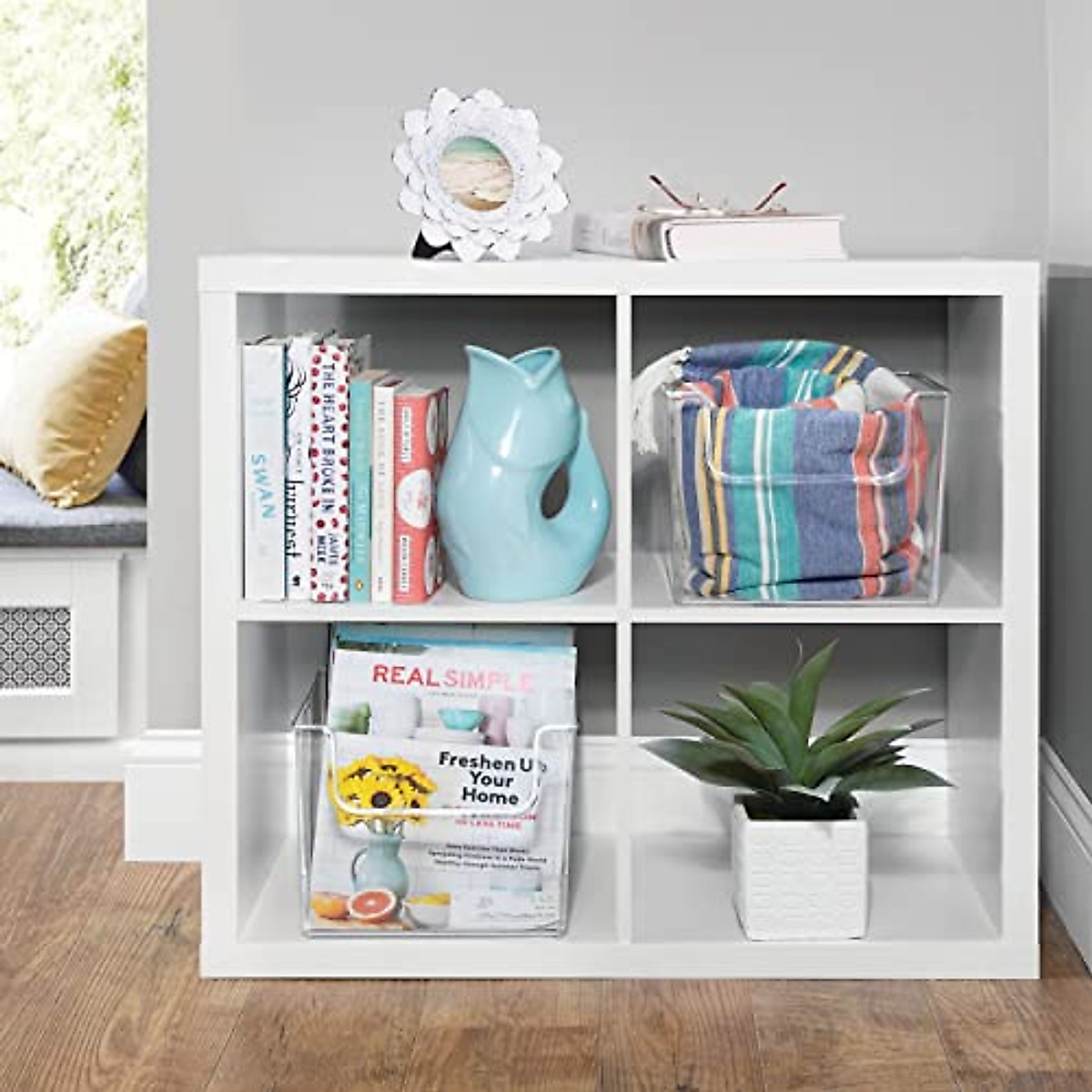 mDesign Plastic Household Storage Organizer Bins with Open Dip Front for Kitchen, Bedroom, Bathroom, Office, Craft or Playroom Organization - Holds Toys, Books - Ligne Collection, Clear