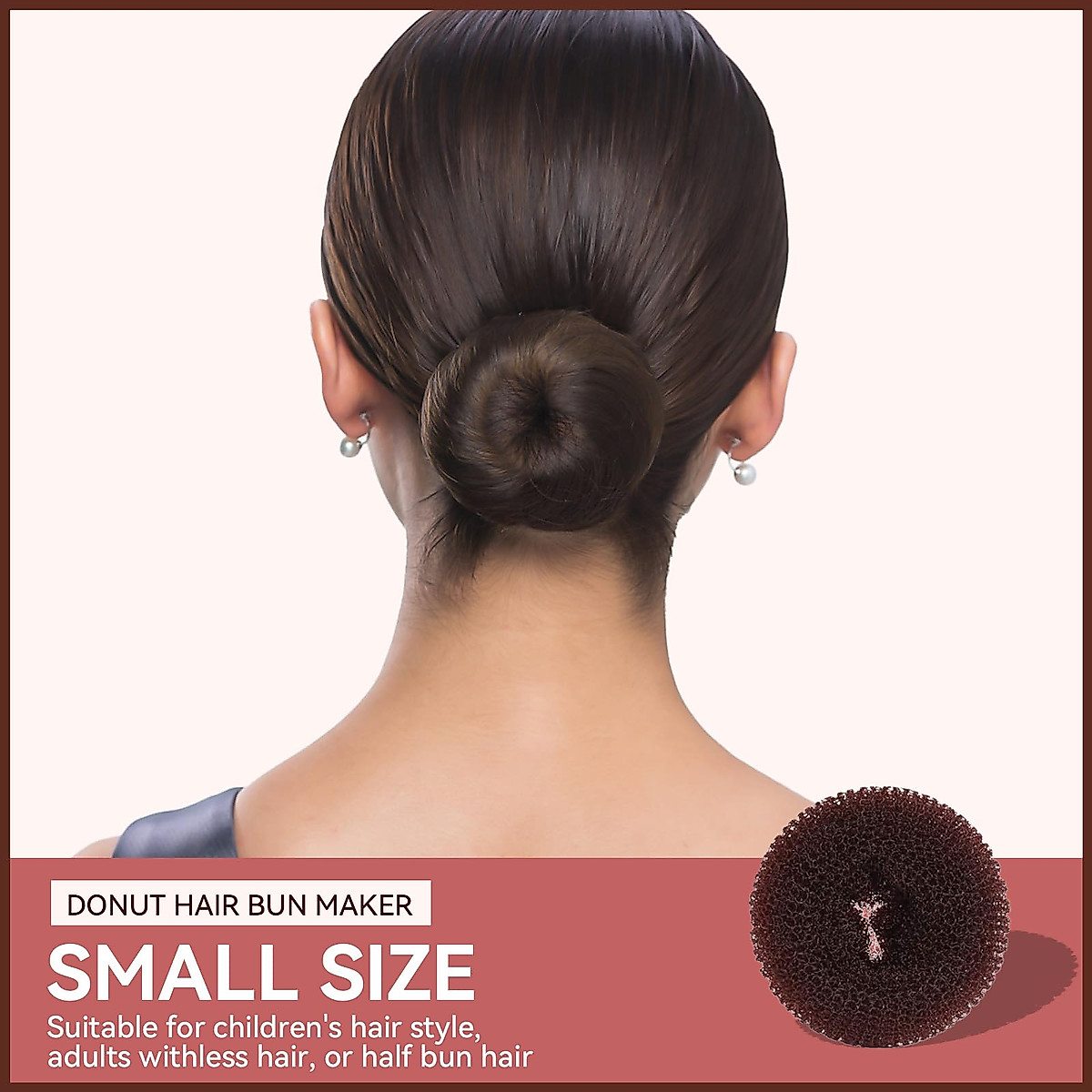 YaFex Hair Bun Maker Kit, 4 Pieces (1 Large, 2 Medium and 1 Small), A-Brown, 30 Pieces Accessories Including Hair Nets, Elastic Hair Ties, Hair Bobby Pins