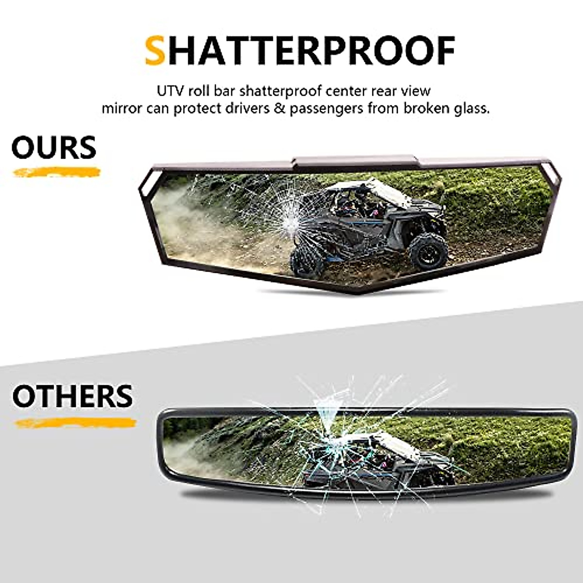 UTV Rear View Mirror, RZR Center Rearview Mirror 1.5"-2" Roll Bar Mount Compatible with Polaris RZR General, Pioneer, Talon, Can Am Commander Maverick X3, Kawasaki, Arctic Cat Wildcat