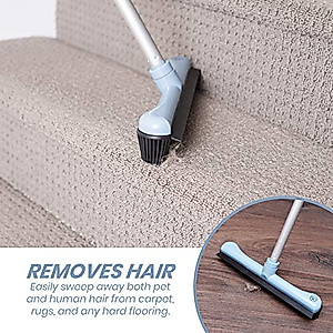 Pet Hair Removal Rubber Broom with Built in Window Shower Squeegee , 2 in 1 Floor Brush, Carpet Cleaner, 29 to 52 inch Adjustable Handle, Includes One Rubber Hair Brush by ELITRA HOME
