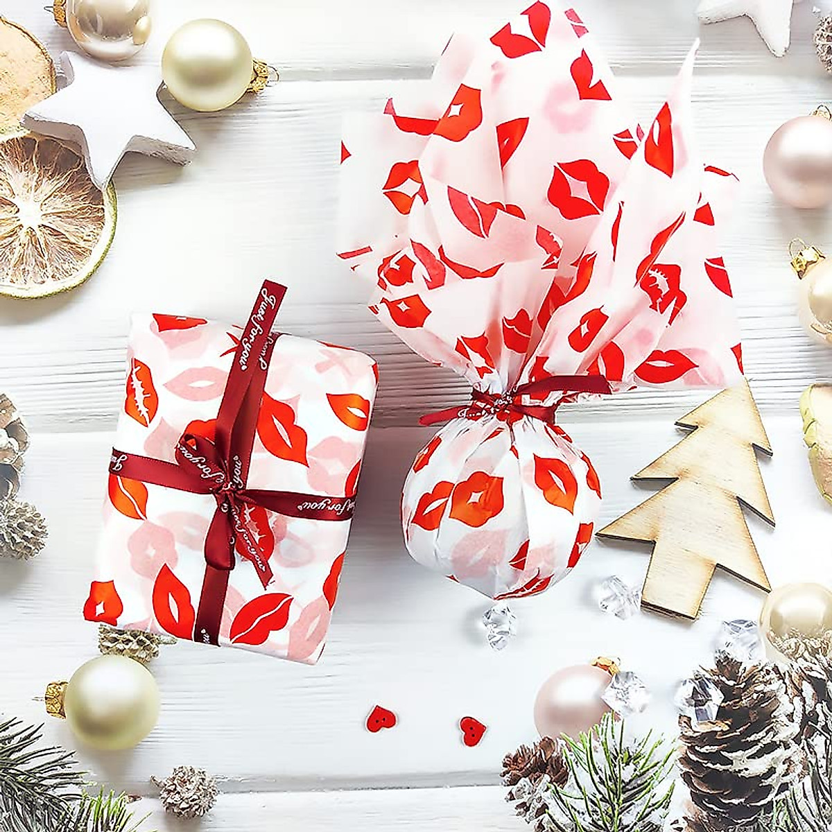 MORANTI Red Lips Pattern Bulk Tissue Gift Wrap 25 Sheets 19.7 Inch x 27.5 Inch for Birthday, Wedding, Anniversary, Valentine's Day Party Supplies