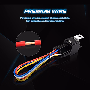 Nilight 50003R Automotive Set 5-Pin 30/40A 12V SPDT with Interlocking Relay Socket and Wiring Harness-5 Pack, 2 Years Warranty