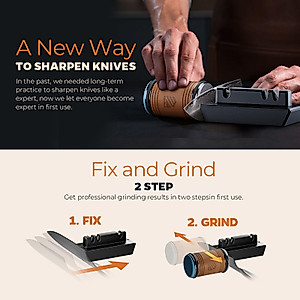 Rolling Knife Sharpener - Knife Sharpening Kit with Diamond and Corundum Discs for Steel of Any Hardness, 15 and 20 Degrees Magnetic Angle Base for Kitchen Knives, Chef Knife Set, Scissors