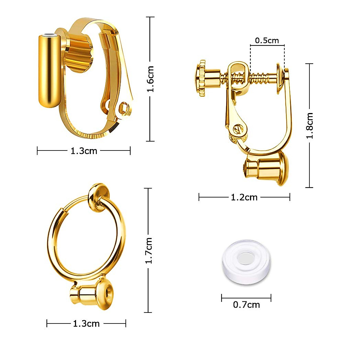 18 Pack Ear Cuff Converters, Maveek Fashion Earring Clip Backs with Post 3 Styles, Clip-on Earring Adapter Components for Non-Pierced Ears, 3 Color Gold & Silver & Rose, DIY Turn Studs into Clip on
