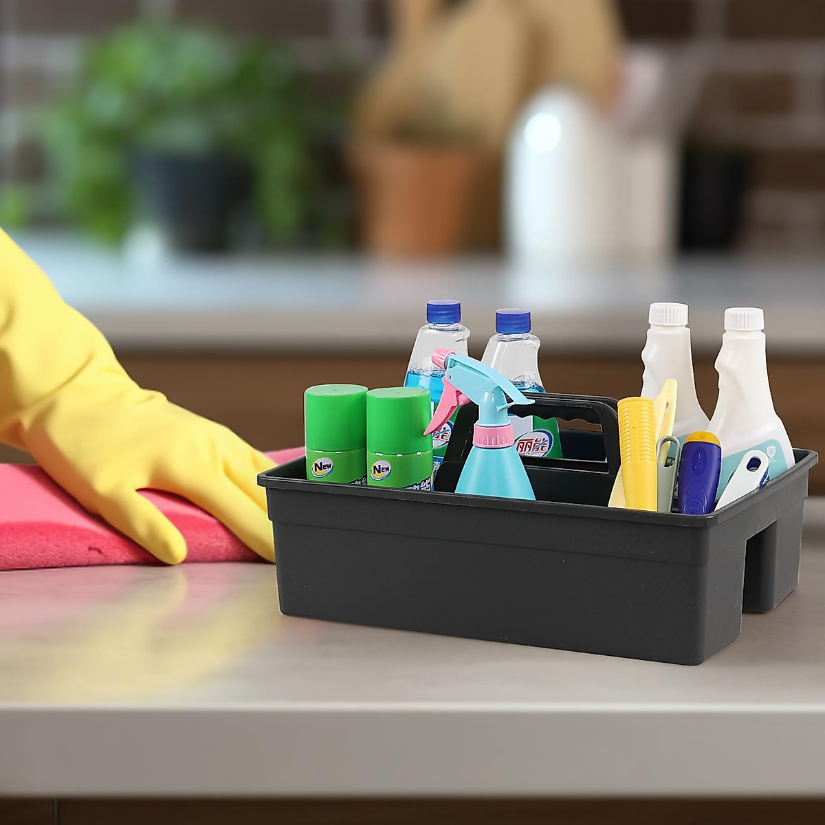 Jandson 6 Pack Cleaning Organizer Caddy with Handle, Plastic Carry Caddy for Cleaning Products