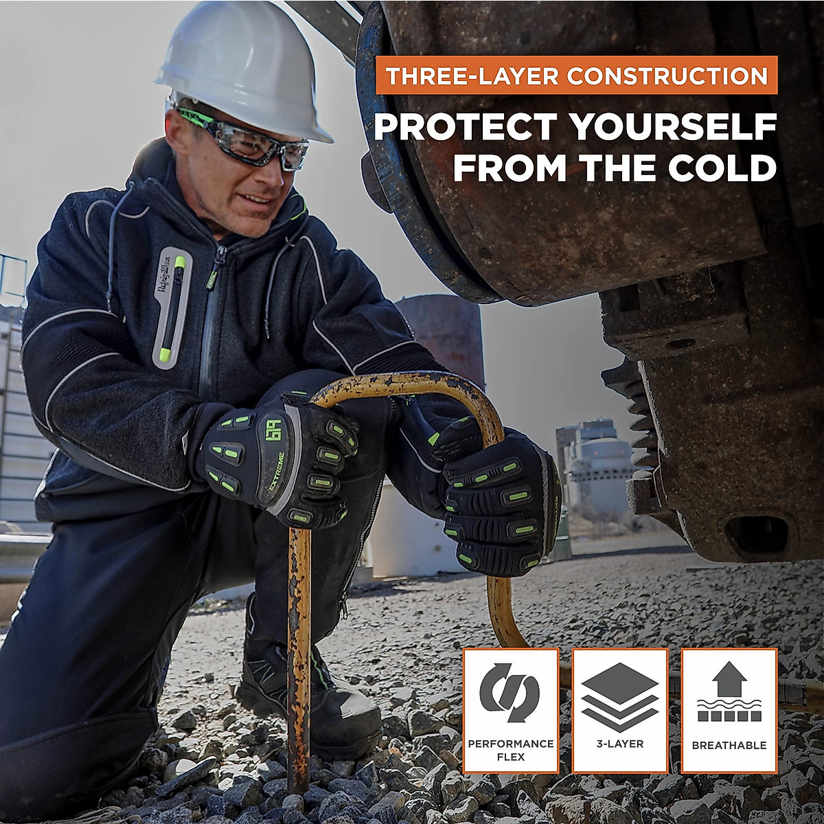 RefrigiWear Extreme Hybrid Insulated Pullover Sweatshirt, Performance-Flex Hoodie, (Black), (X-Large)