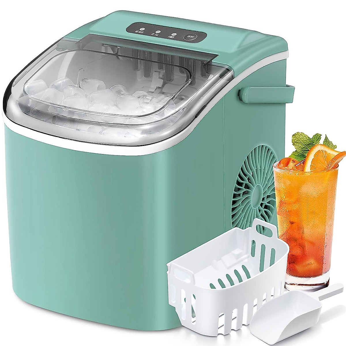 Antarctic Star Countertop Ice Maker Portable Ice Machine with Handle,Self-Cleaning Ice Makers, 26Lbs/24H, 9 Ice Cubes Ready in 6 Mins for Home Kitchen Party Bar Green