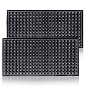 ProTensils Bar Mat 12" x 6", Black Bar Mats, Bar Spill Mats Countertop, Home Bar Service Mat (2 Pack)