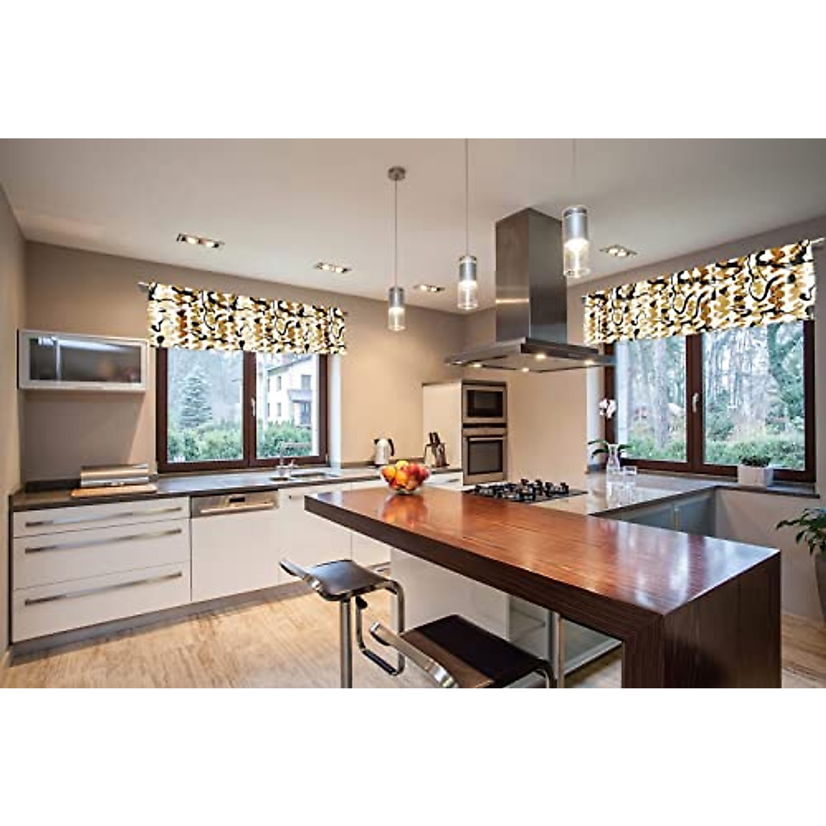 Healbrighting Blackout Texture Spray Paint on White Ink Rod Pocket Short Window Curtain Valance for Kitchen Bedroom Decor, 52" x 18", Gold and Black, 1 Panel