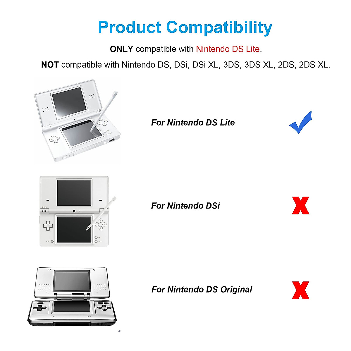 DS Lite Charger Kit, AC Power Adapter Charger and 4 Stylus Pen Compatible with Nintendo DS Lite, Wall Travel Charger Replacement for DS Lite(100-240v)
