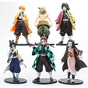 Qivmreti 6pcs Dé.mon Slayer Toy，Dé.mon Slayer Figures，Dé.mon Slayer Action Figure，Tanjirò Kamadò Figure，Tanjirò Kamadò Action Figure，Tanjirò Kamado Toy (Blue)