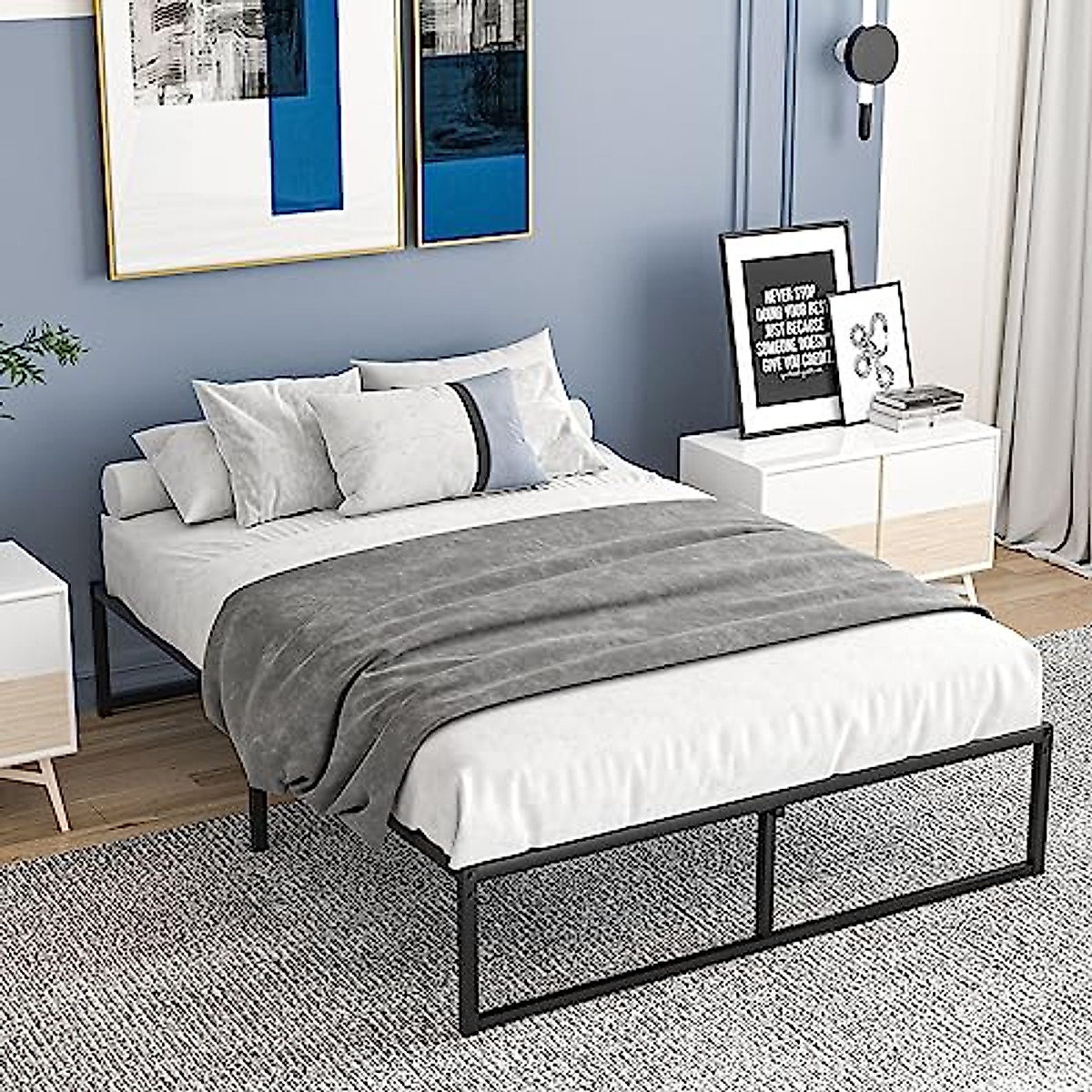 VECELO 14" Metal Platform Bed Frame/Mattress Foundation/No Box Spring Needed/Steel Slat Support (Full Size)