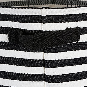 DII Laundry Storage Collection Cabana Stripe Collapsible and Waterproof Bins, Round Hamper, 13.75x20, Black
