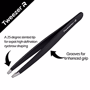 RUBEXX Precision Eyebrow Tweezers for Women Men Professional Stainless Steel Slant Tip Tweezers for Plucking Chin Facial Ingrown Hair Removal Anti Slip